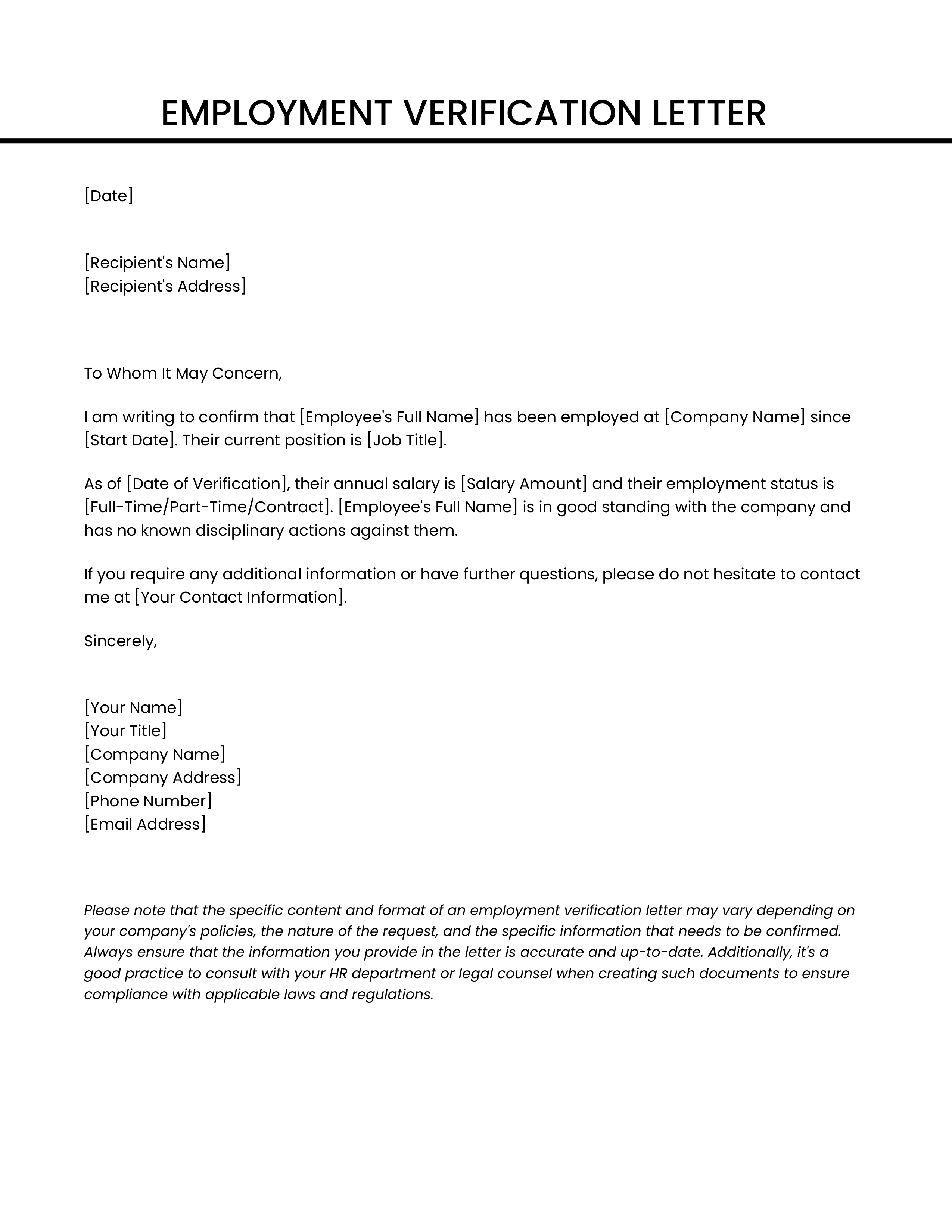 Employment Verification Letter | Medusa Store